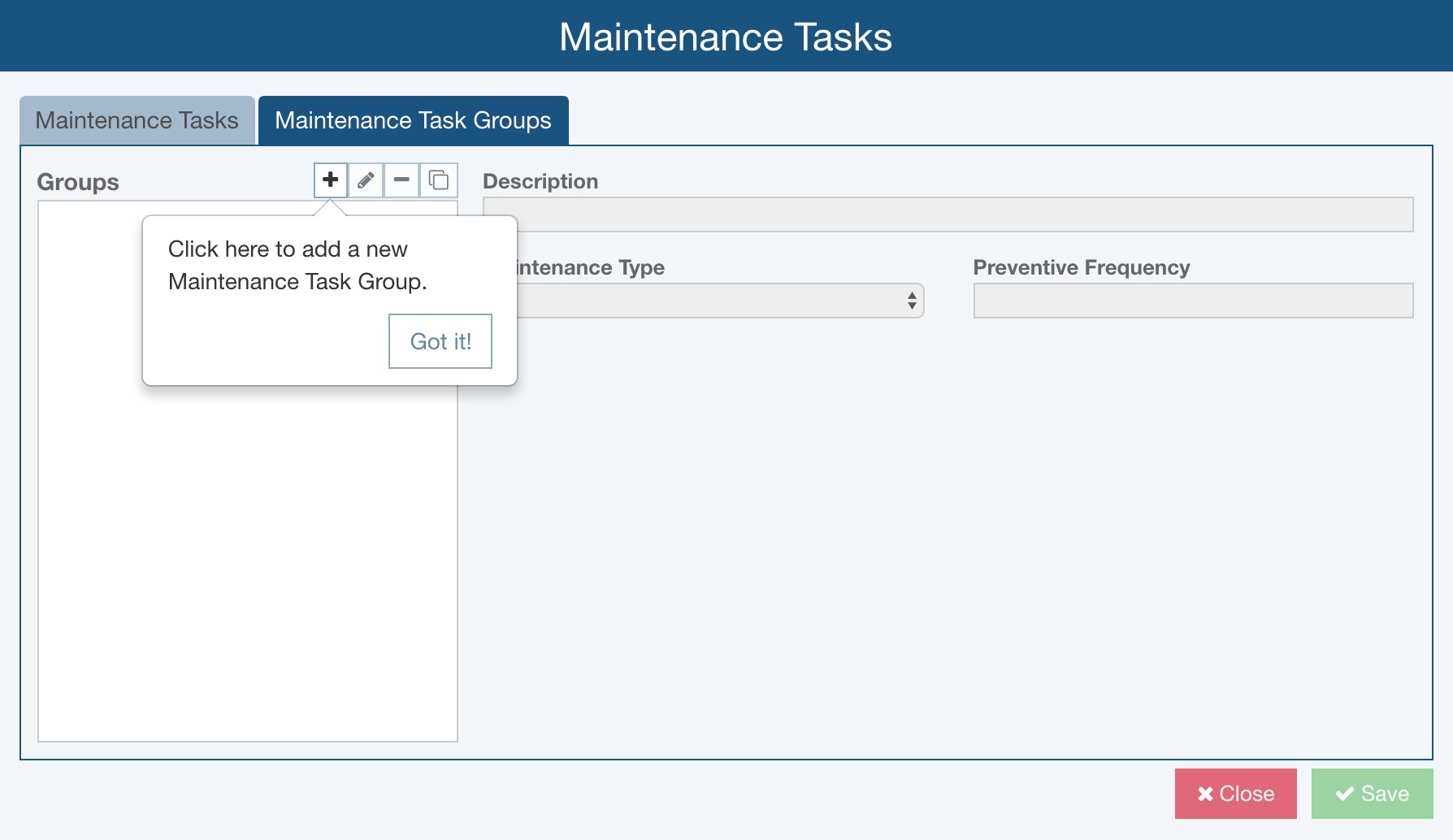 Maintenance Tasks and Task Groups